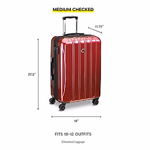 DELSEY PARIS Helium Aero Hardside Expandable Luggage with Spinner Wheels, Brick Red, Checked-Medium 25 Inch
