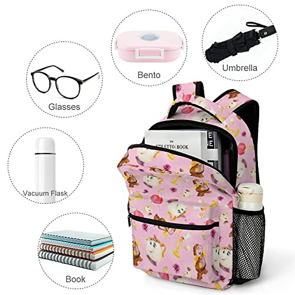1itt1eHub Laptop Backpack Cartoon Boys Girls 17 Inch Large Capacity Bookbag Durable Daypack Bookbags Lightweight Portable Travel Bag for School College Outdoor Sports Pink