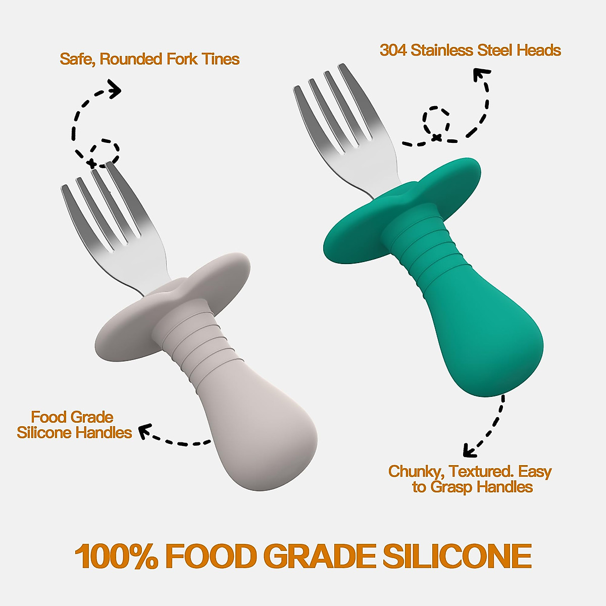 Toddler Forks Baby Forks for Self Feeding, Kids Forks with Silicone Round Handle, Stainless Steel Toddler Utensils Children Safe Silverware Set, Anti-Choke Design, BPA Free Cutlery Set - 4Pcs