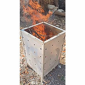 Marabuut Garden Waste Incinerator - Large 29" x 16" Square Galvanized Burn Barrel Trash Can - Used to Burn Yard Debris, Wood, Leaves, and Cardboard - Complete with Assembly Tools