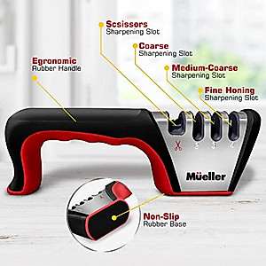 Mueller 4-in-1, 4-Stage Best Knife Sharpener for Hunting, Heavy Duty Diamond Blade Really Works for Ceramic, Steel Knives and Scissors
