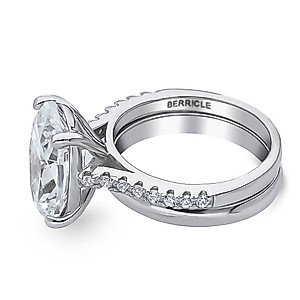 BERRICLE Sterling Silver Solitaire Wedding Engagement Rings 5.5 Carat Oval Cut Cubic Zirconia CZ Ring Set for Women, Rhodium Plated Size 8