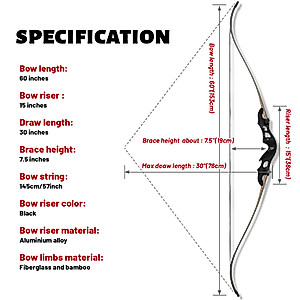 Black Hunter Recurve Bows Bow and Arrow for Adults Hunting Bow Archery Bow Longbow 60" 20-55 lbs Right Hand Aluminium Alloy Riser with Mixed Carbon Arrows for Outdoor Shooting Competition (50 lbs)