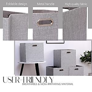 Fboxac Cube Storage Bins 13×13 Linen Foldable Box with Handles, Collapsible Organization Basket Set of 4 Large Capacity Grewer for Closet Shelf Cabinet Bookcase Bedroom, Silver Grey