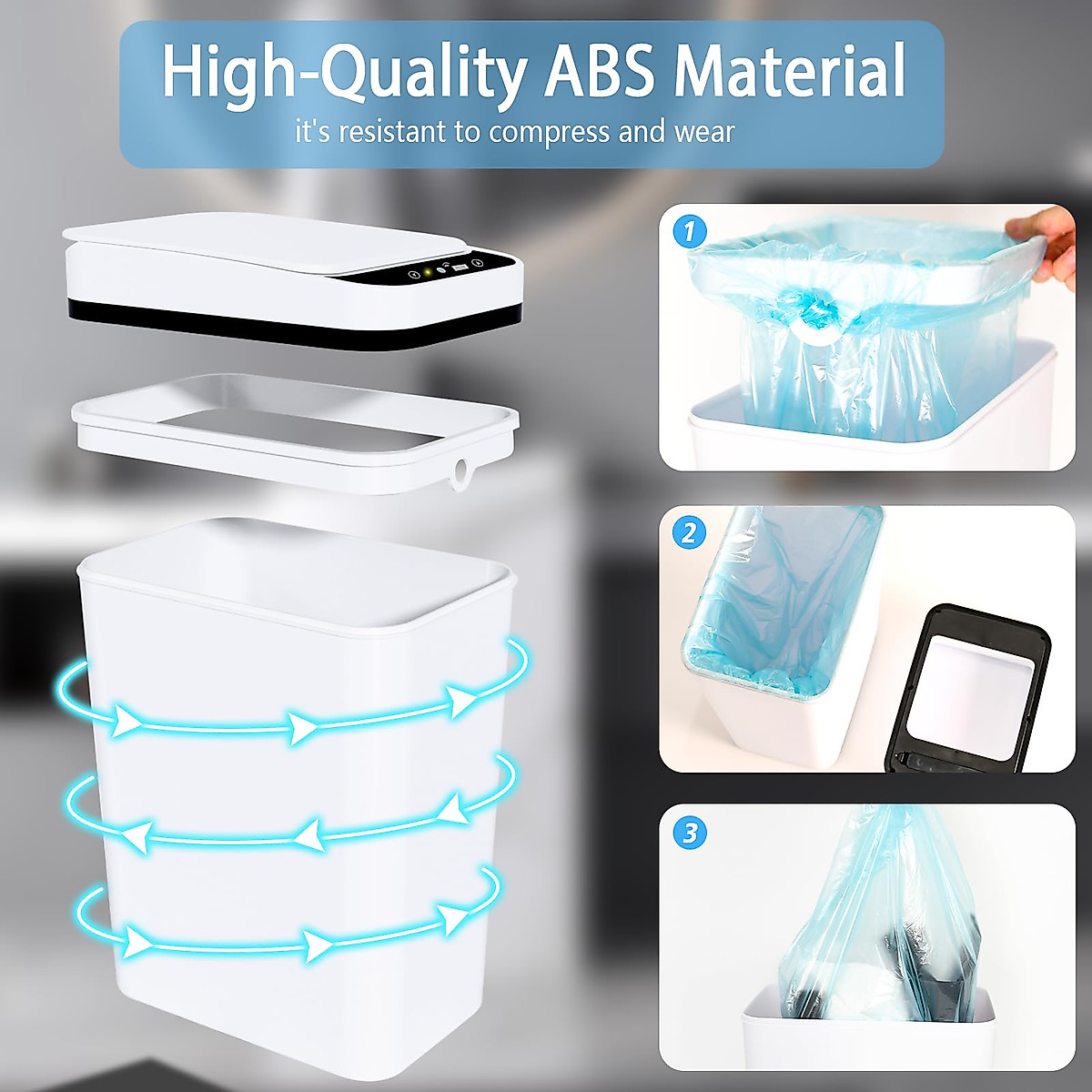 jinligogo 3Pack Bathroom Small Trash Can with Lid, 2.2 Gallon Touchless Automatic Garbage Can Slim Waterproof Motion Sensor Smart Trash Bin for Bedroom, Office, Living Room White/Black/Grey