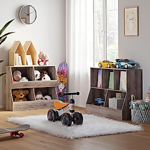 DINZI LVJ Toy Storage Organizer, Kids Bookshelf, Wood Toy Storage Cabinet, 5 Cubby Children Bookcase, Toddler Book Toy Shelf for Playroom, Bedroom, Nursery, Hallway, School, 35.4" Long, Greige