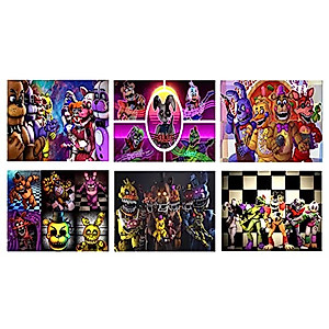 Jinelle 6pcs/set Unframed Wall Poster Inspired Five Nights at Freddys Canvas Poster 8"X10" for Home Decor Party Favors Supplies