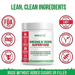 GOBIOTIX Super Greens Powder N' Super Reds Powder - Non-GMO Vegan Red and Green Superfood + Probiotics, Enzymes, Organic Whole Foods - Fruit and Veggie Supplement (Pomegranate Raspberry, 1 Pack)
