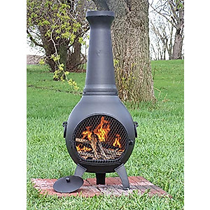 The Blue Rooster Prairie Chiminea Outdoor Fireplace - Wood Burning Cast Aluminum Deck or Patio Firepit