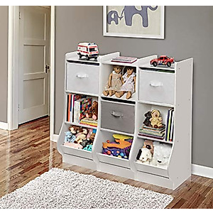 Badger Basket Upright Storage Nook with Reversible Basket, White, Melamine Surface, 2 Shelves, 1 Angled Bin, Customizable Storage Solution for Kids