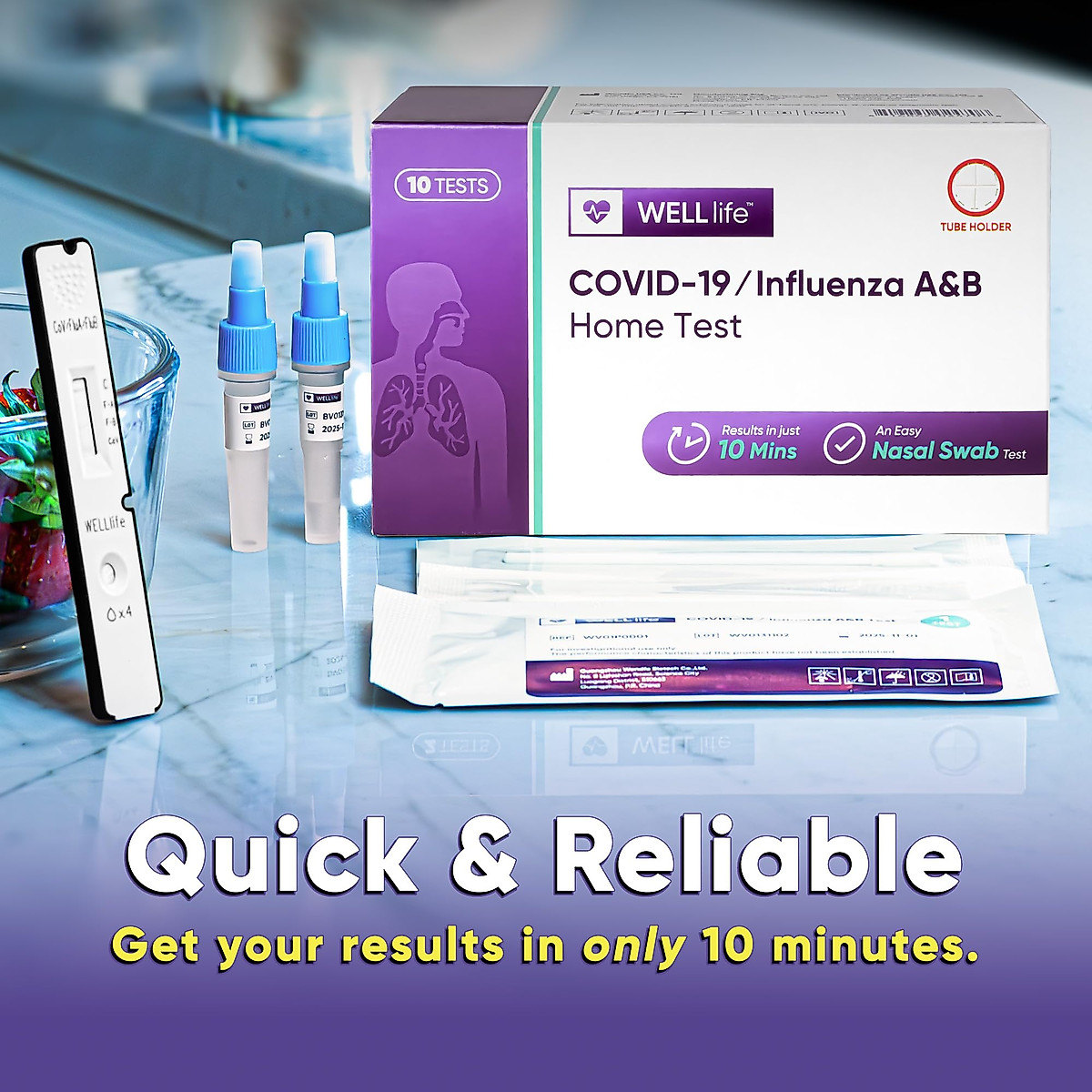 WELLlife COVID-19/Influenza A&B Home Test, Get Results for Flu A/B and COVID-19 in 10 Minutes, at Home Self Test with Non-invasive Nasal Swab, FDA EUA Authorized -[10 Tests]