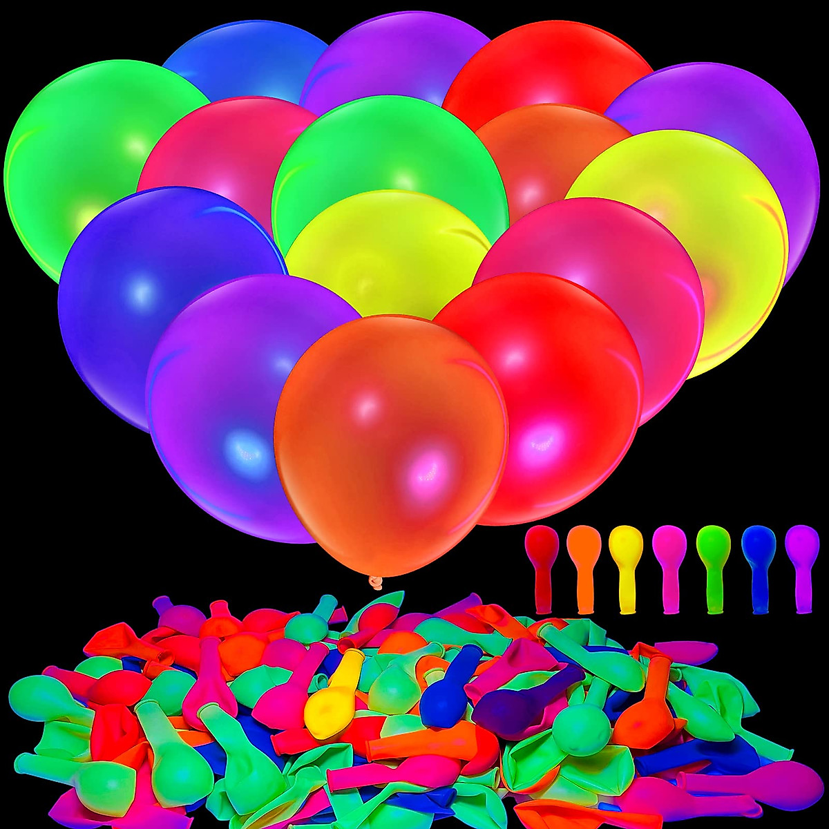 100 Pcs Neon Balloons, 12”UV Colorful Blacklight Balloons Glow in the Dark Luminous Helium Latex Balloon for Birthday, Wedding, Neon Party, Glow Party Decorations Supplies