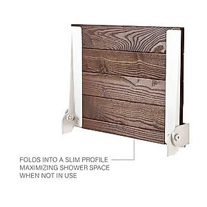 Seachrome 18 inch Silhouette Slimline Folding Wall Mount Shower Bench Seat, Natural Ash Wood Thermacor Seat with White Frame