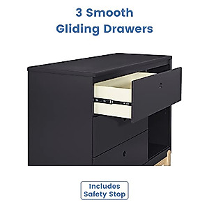 Delta Children Poppy 3 Drawer Dresser with Cubbies, Midnight Grey/Natural