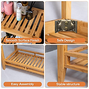 Zoopolyn Bamboo Shower Bench Seat with Storage Shelf Shower Stool Chair for Shaving Legs in Bathroom & Inside Shower Natural