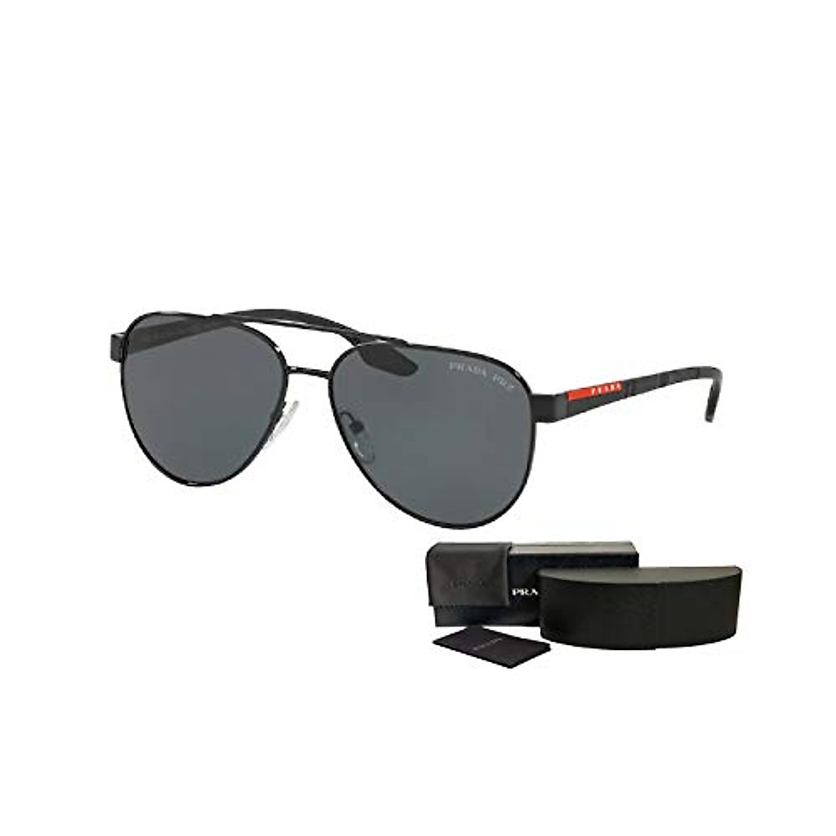 Prada PS54TS LIFESTYLE 1AB5Z1 58M Black/Grey Polarized Pilot Sunglasses For Men + BUNDLE with Designer iWear Complimentary Eyewear Care Kit