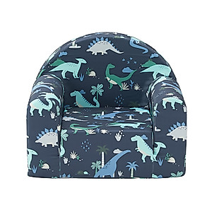 Ulax furniture Kids Sofa Couch, 2-in-1 Flip Out Toddler Couch, Baby Lounge Chair (Navy Dinosaur)