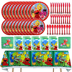 81 Pcs Cartoon Street Birthday Party Supplies Include Knife, Fork, Spoon, Plates, Napkin, Goodie Bags and Table Cloth for Boys Girls Baby Shower Birthday Decorations