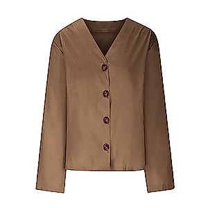 Casual Tops for Women Plus Size Button Down Chiffon Blouses Loose v Neck Button Down Tunic Shirts Going Out Date Night Tops for Women Brown XL