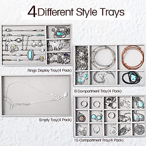 Kenning 16 Pcs Stackable Jewelry Trays Organizer Set for Drawer 8.3x5x1 Small Velvet Jewelry Drawer Insert Storage Holder Closet Dresser Box Divider Ring Earring Display Wedding Gift for Women Girl