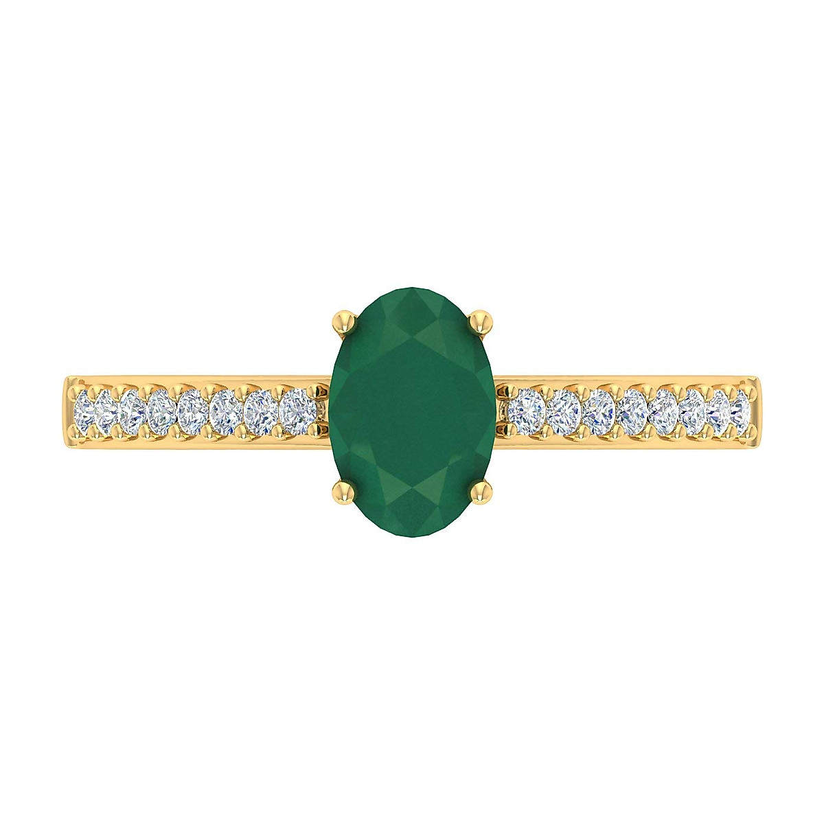 1 Carat Oval Shape Emerald and Round Diamond Solitaire Engagement Ring in 10K Yellow Gold (Ring Size 6)
