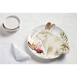 Mud Pie Ceramic Watercolor Bunny Chip and Dip with Debossed Sentiment, 13 1/4" White