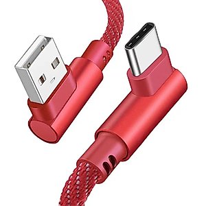 Right Angled USB Type C Cable, (3 Pack 3FT) 90 Degree Double-Side Reversible Nylon Braided Long Cord Fast Charging USB Type A to C Charger for Samsung Galaxy S8+/S9 Note 8 Plus, Apple MacBook (Red)