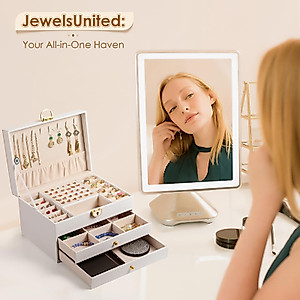 coobest 3 Layer Jewelry Box, Jewelry Holder Organizer with Jewelry Organizer Drawer, Large Jewelry Boxes & Organizer with Velvet Earring Organizer, Lockable Jewelry Holder, Christmas Gifts for Mom