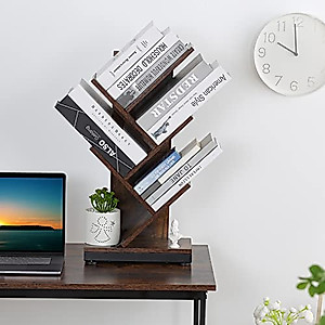 ruboka 4-Shelf Tree Bookshelf, 24.1-Inch Retro Floor Standing Bookcase Display for CDs/Magazine/Books, Small Bookshelf for Bedroom, Living Room, Office,Balcony, Brown Storage Shelves DESK51A