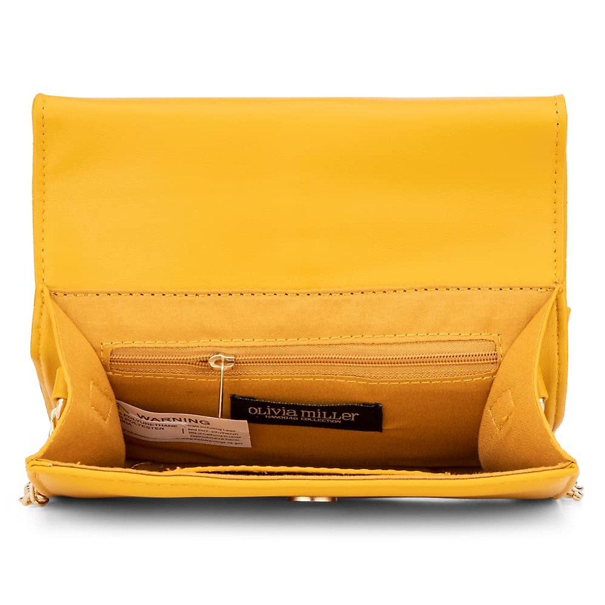 Olivia Miller Women's Fashion Asher Faux PU Leather Quilted Textured w Tassel n Front Flap, Yellow Crossbody Bag Everyday Small Evening Casual Work Purse Handbag