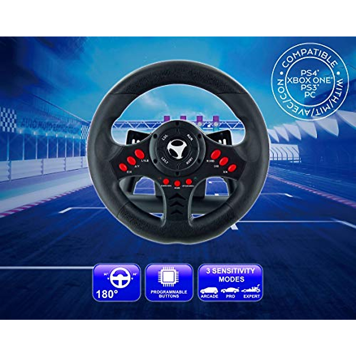 SUBSONIC SA5426 Racing Wheel Universal with Pedals for Playstation 4, PS4 Slim, PS4 Pro, Xbox One, Xbox One S, PS3