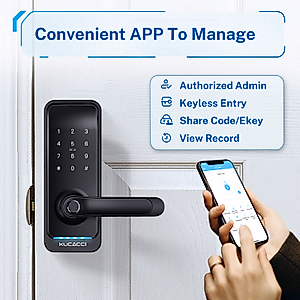 KUCACCI Smart Door Lock, Keyless Entry Door Lock, Fingerprint Door Lock, Digital Door Lock, Keypad Door Lock with Handle, Bluetooth WiFi Door Locks, Smart Door Handle for Smart Home(Black)