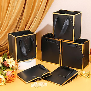 Yeaqee 50 Pcs Mini Metallic Paper Gift Bags with Handles 4x2.75x4.5'' Tiny Small Gift Bags with Thank You Tag for Thanksgiving Day Christmas Fall Holiday Wedding Bridesmaid(Black, Gold)