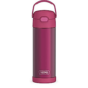 THERMOS FUNTAINER 16 Ounce Stainless Steel Vacuum Insulated Bottle with Wide Spout Lid, Rosewoood