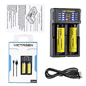VICTAGEN Rechargeable Battery Charger Set, Speedy Charging for Batteries 3.7V Lithium-ion 18650 18490 18350 17670 17500 16340(RCR123) 14500, 1.2V Ni-MH&Ni-Cd, AA, AAA Rechargeable Batteries