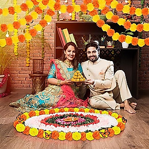 Day of The Dead Decorations Set of 3 Artificial Marigold Garland,30 Marigold Flowers with Stem,6 Butterfly,Dia de Los Muertos Decorations for Halloween Diwali Indian Party