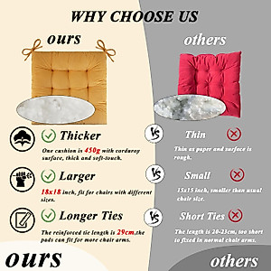 FlyGulls Set of 4 Chair Cushions for Dining Chairs 18" x 18" Corduroy Chair Seat Cushion for Office and Kitchen Chair Comfort Chair Cushion for Long Sitting (Yellow)