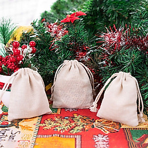 handrong 50pcs Small Cotton Double Drawstring Bags Reusable Muslin Cloth Gift Candy Favor Bag Jewelry Pouches for Wedding DIY Craft Soaps Herbs Tea Spice Bean Sachets Christmas, 3x4 inch