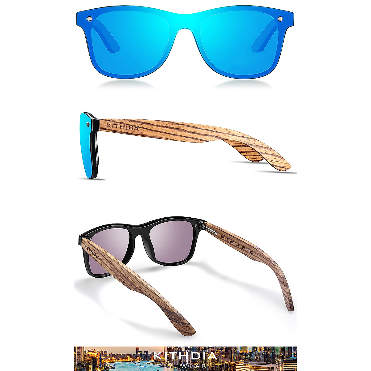 KITHDIA Zebra Wooden Bamboo Sunglasses Polarized for Men and Women - Wood Temples Sunglasses S5029