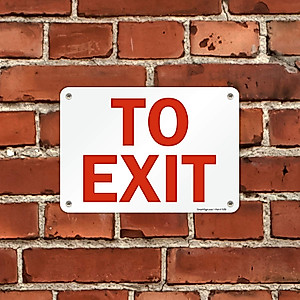 SmartSign 7 x 10 inch “To Exit” Sign with Pre-Cleared Holes, Rounded Corners, Digitally Printed, 55 mil HDPE Plastic, Red and White, Made in USA
