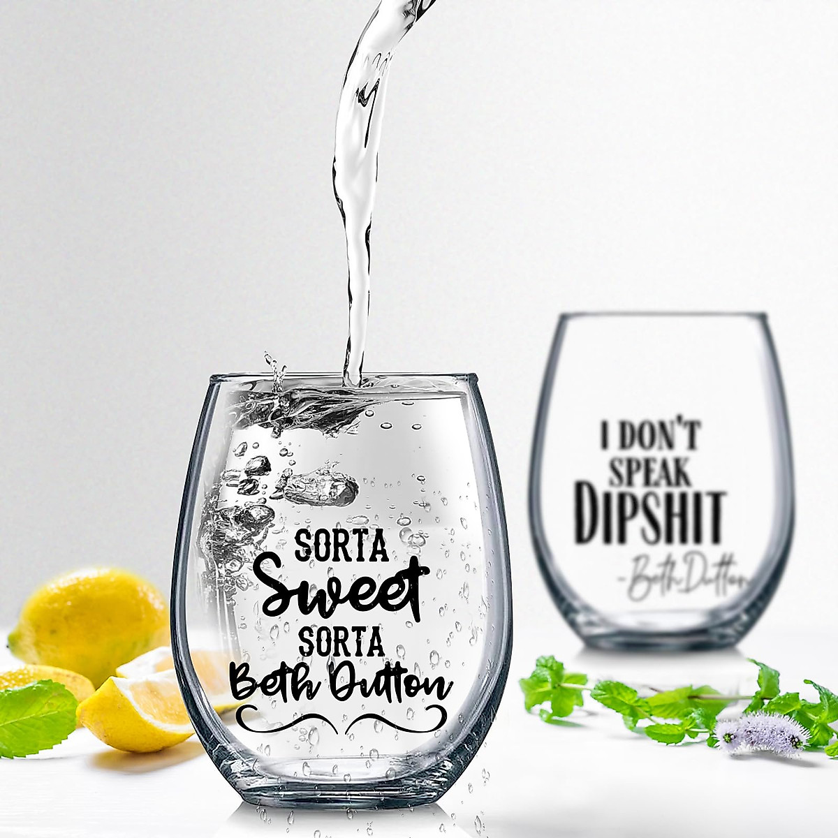 Agifteria TV Show Wine Glasses, Beth Dutton Merchandise, Sorta Sweet Sorta Beth Dutton, Funny Stemless Wine Glass 20 oz Set of 2. New Home Gifts Housewarming Gift Wine Bag Glass