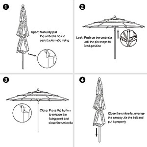 EliteShade USA 10-Year-Non-Fading Sunumbrella 11Ft 3 Tiers Market Umbrella Patio Outdoor Cylinder Auto Push-up Table Umbrella with Ventilation,Heather Beige