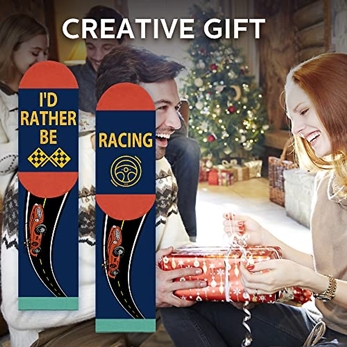 Funny Racing Socks for Men Teen Boys - I’d Rather Be Racing Socks Fun Novelty Cool Crazy Funky Crew Race Socks - Valentines Day Racing Gifts for Speed Racer Lovers Christmas Stocking Stuffers