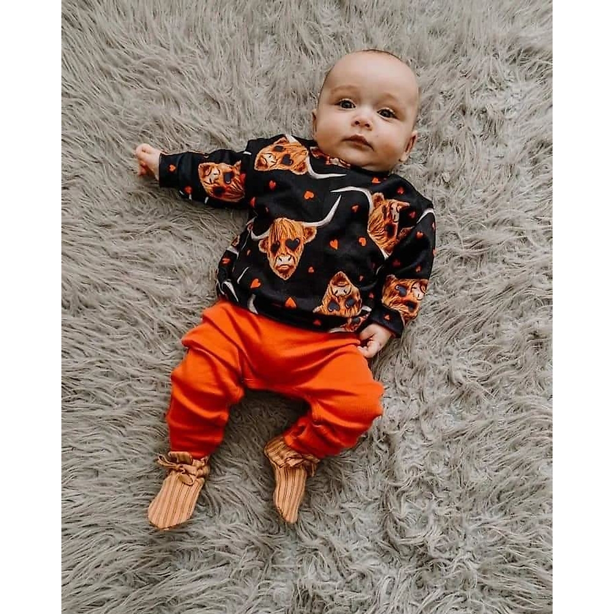 Newborn Baby Valentine's Outfits Set Infant Boy Girl Crewneck Sweatshirt Elastic Waist Pants Heart Print Fall Spring Clothes (Orange,18-24 Months)