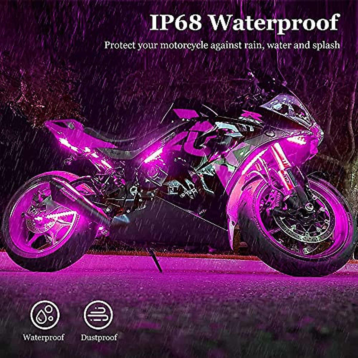 12PCS Motorcycle LED Underglow Kit, icicar Motorcycle Lights App Control Music Sync LED Motorcycle Lights Brake Feature Waterproof Dual Remote Motorcycle Underglow LED Light Kit for UTV ATV Golf Cart