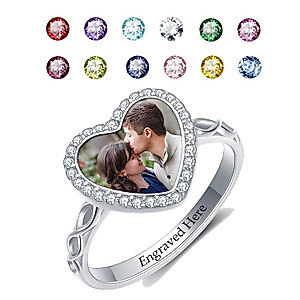 SLIACETE Custom Photo Ring 925 Sterling Silver Personalized Picture Ring Birthstone Ring Promise Rings Anniversary Jewelry Gift For Her Bride Women