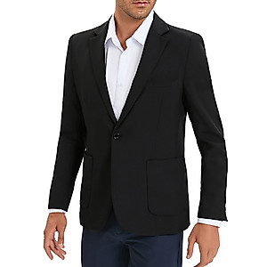 EliteSpirit Men's Sport Coats & Blazers Linen Suit Jacket for Men Casual Suits One Button Black XL
