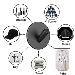 UBAOXIN Black Adhesive Hooks Heavy Duty, Stainless Steel Wall Mount Wall Hooks for Hanging Robe Coat Towel Hooks Kitchen Bathroom Home Waterproof & Rustproof 4 Pack