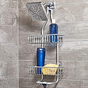 iDesign Metro Metal Hanging Shower Caddy for Shampoo, Conditioner, and Soap with Hooks for Razors, Towels, Loofahs, and More, 12" x 5" x 26.5" - Silver