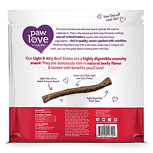 PawLove Treats Quick and Crunchy Gourmet Beef Stick Recipe Dog Snacks – Light and Airy Chew – Rich in Delicious Beef Flavor – Healthy Grain Free, High Protein Chew - Small Dog Size - (1.3 lb. Bag)